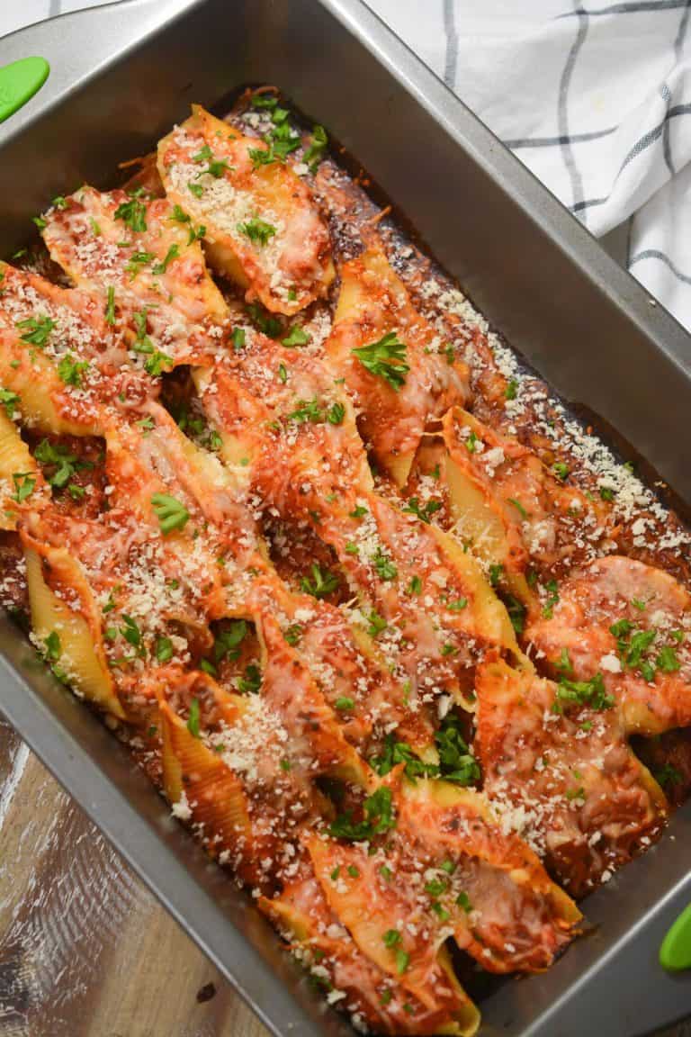 Chicken Parmesan Stuffed Shells - CheekyKitchen