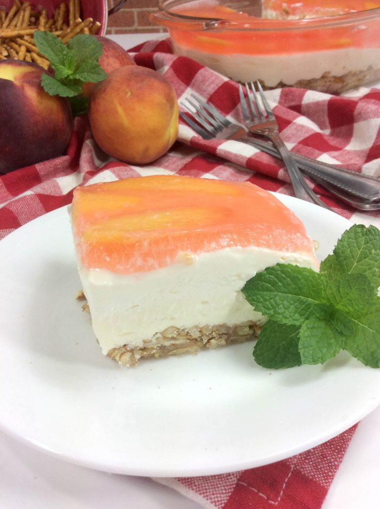 Pretzel Peach Jello Salad - CheekyKitchen