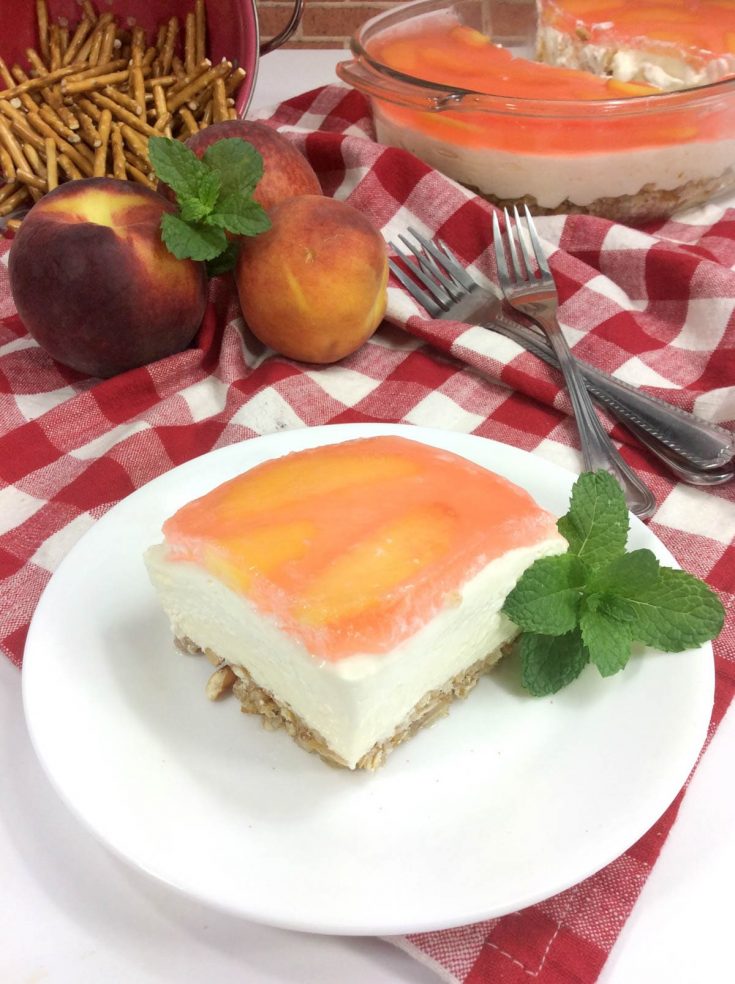 Pretzel Peach Jello Salad - CheekyKitchen