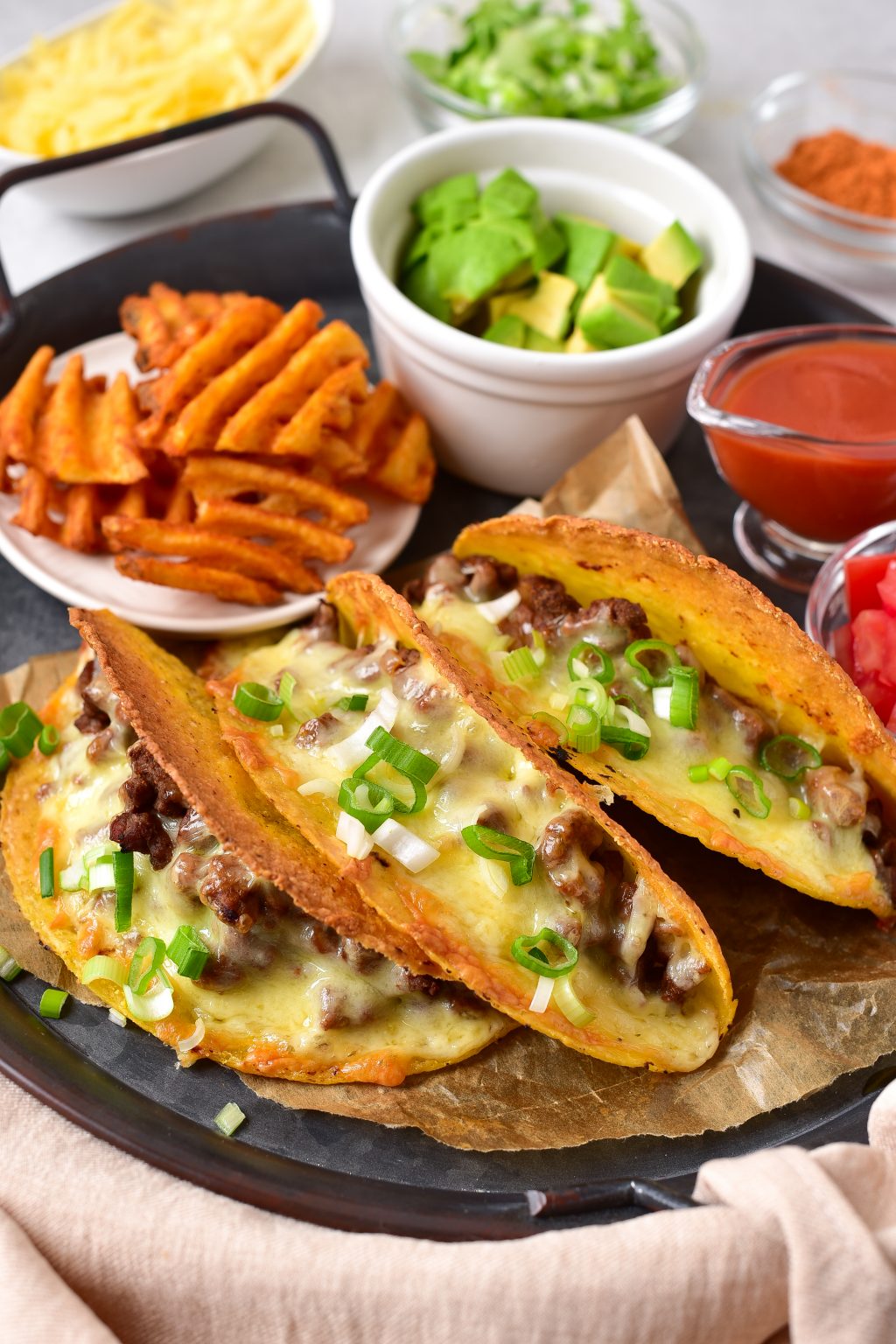 Cheese Steak Tacos with Buffalo Fries - CheekyKitchen