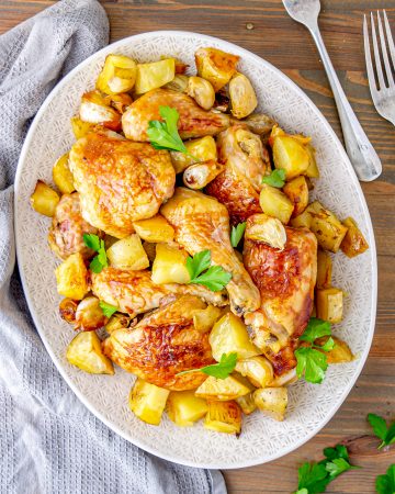Garlic Roasted Chicken and Potatoes - CheekyKitchen