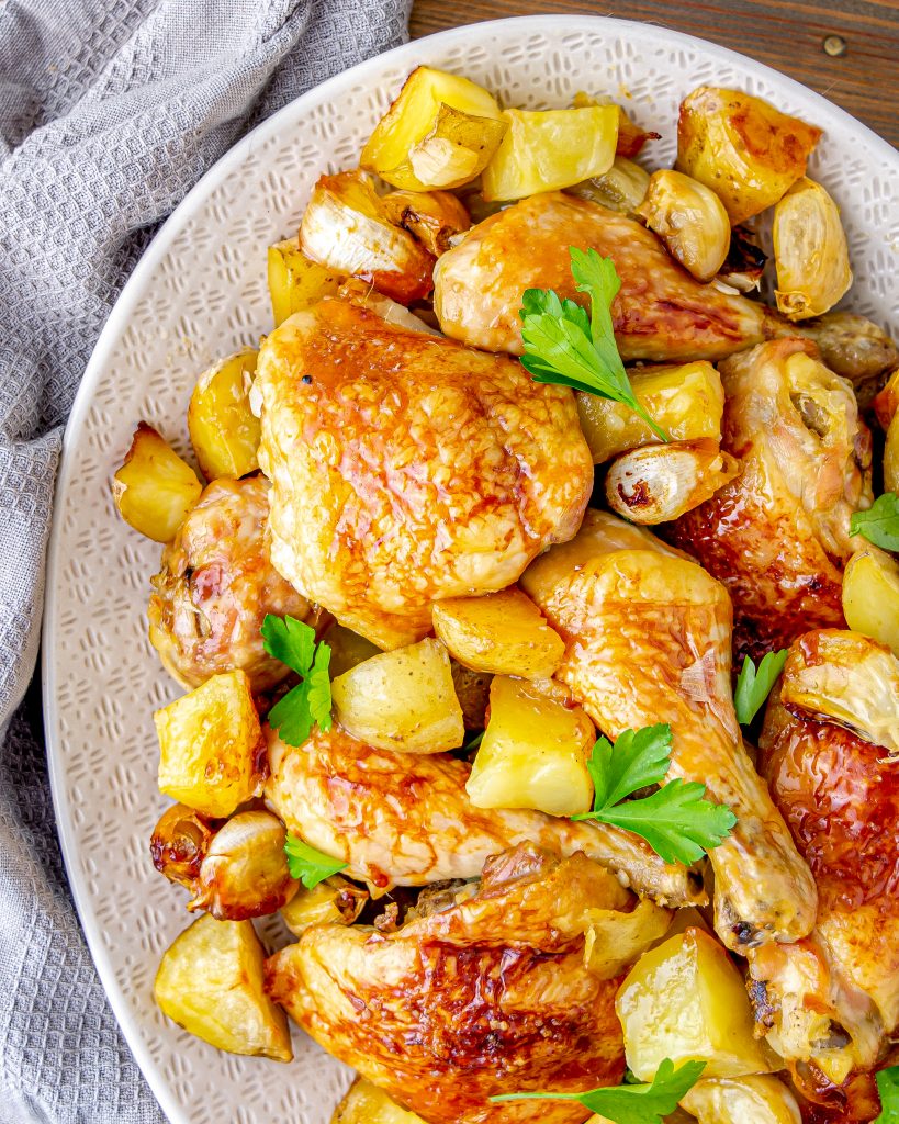 Garlic Roasted Chicken and Potatoes - CheekyKitchen