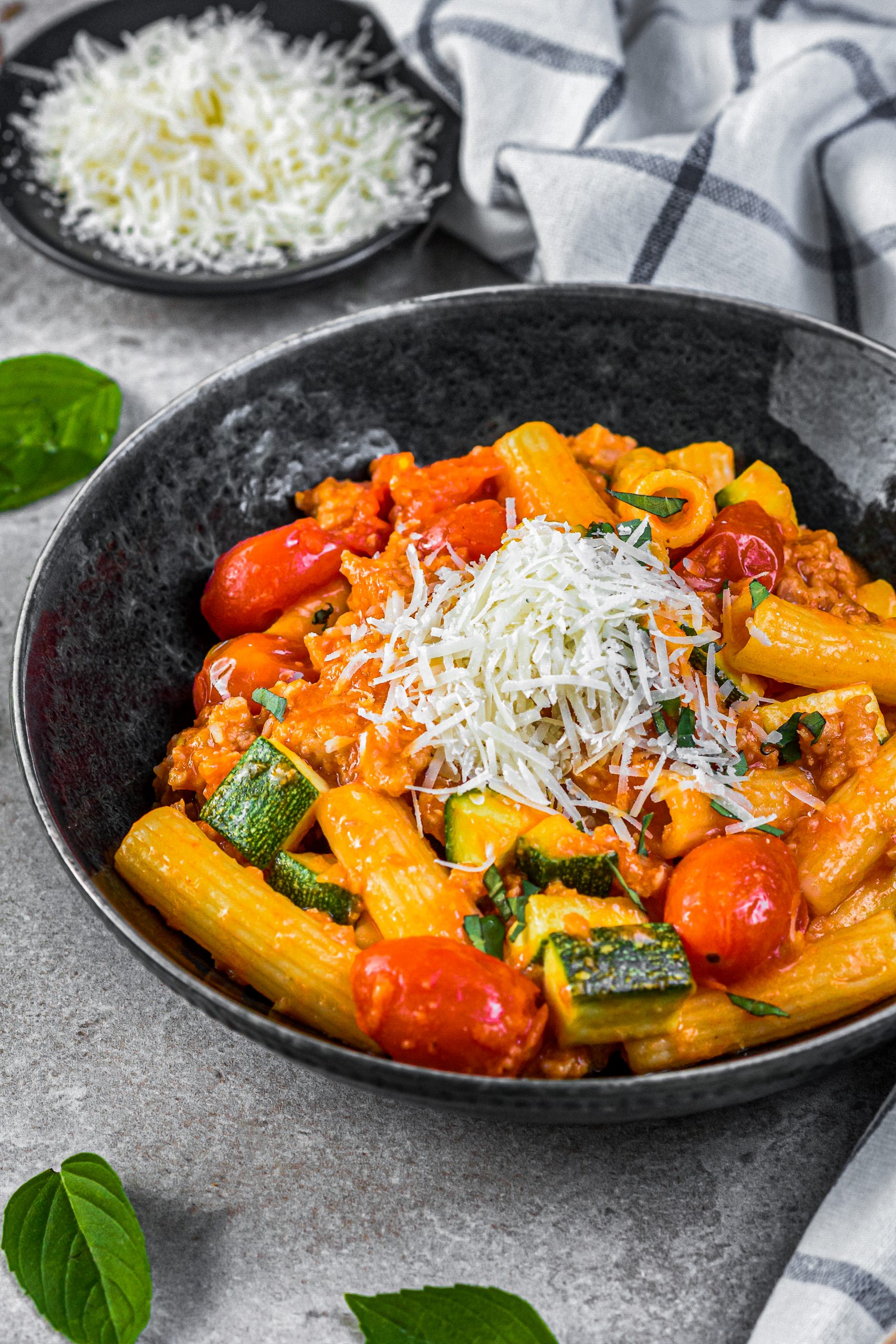 Rigatoni with Sausage, Tomatoes and Zucchini - CheekyKitchen