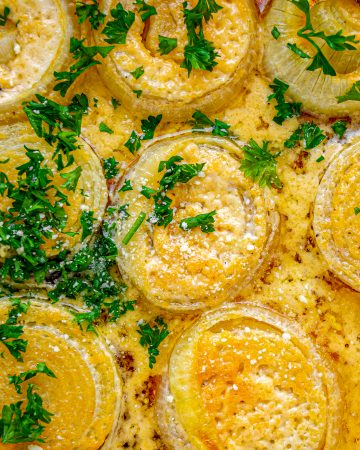 Roasted Parmesan Creamed Onions - CheekyKitchen