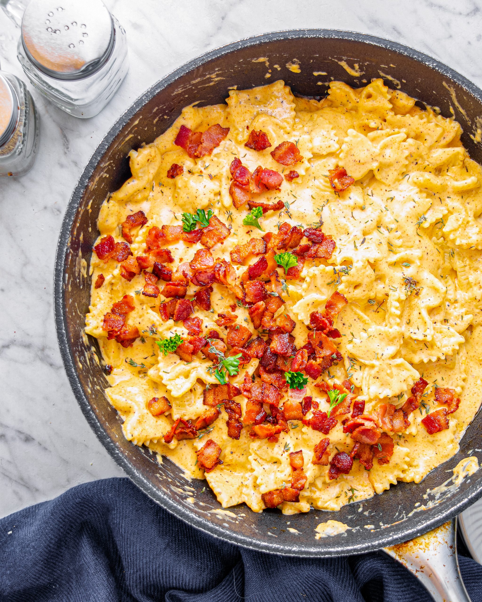 Bacon White Cheddar Pasta Recipe - CheekyKitchen