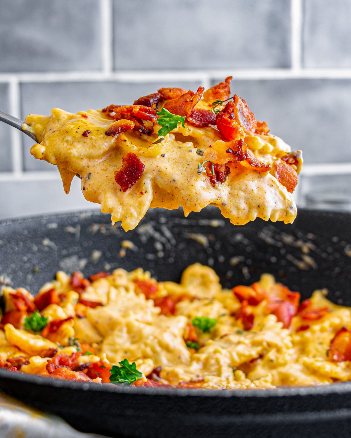 Bacon White Cheddar Pasta Recipe - CheekyKitchen