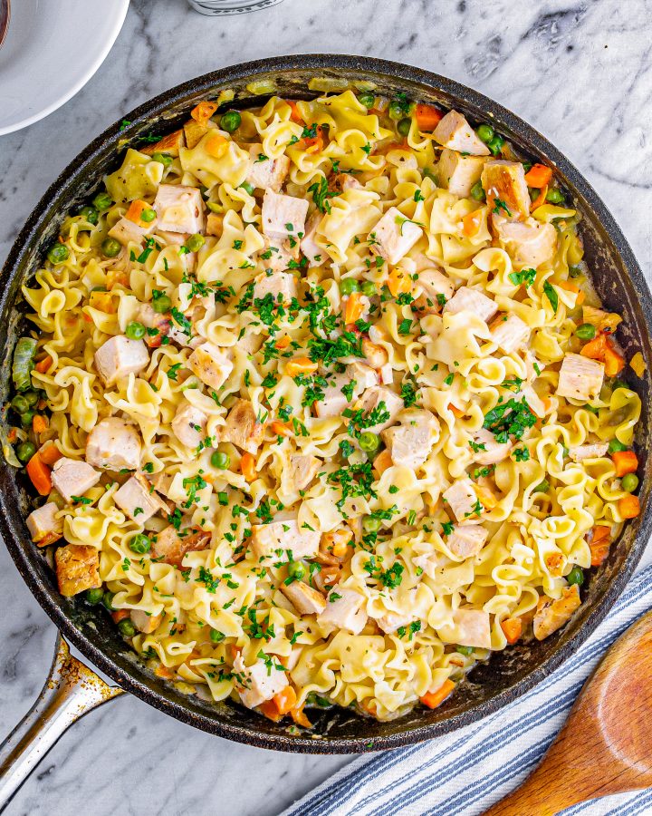 Chicken Pot Pie Noodle Skillet - CheekyKitchen