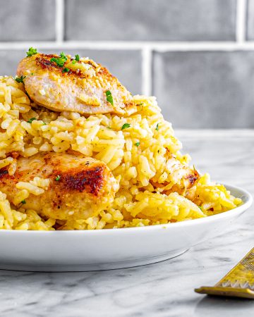 Chicken with Garlic Parmesan Rice - CheekyKitchen