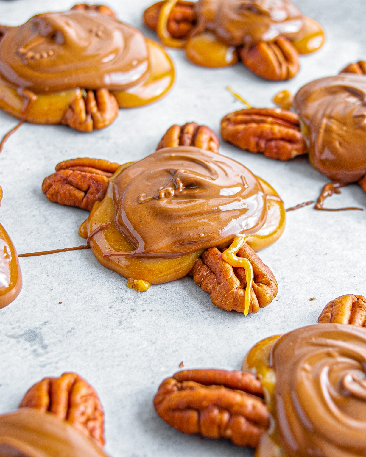 Chocolate Pecan Turtle Clusters - CheekyKitchen