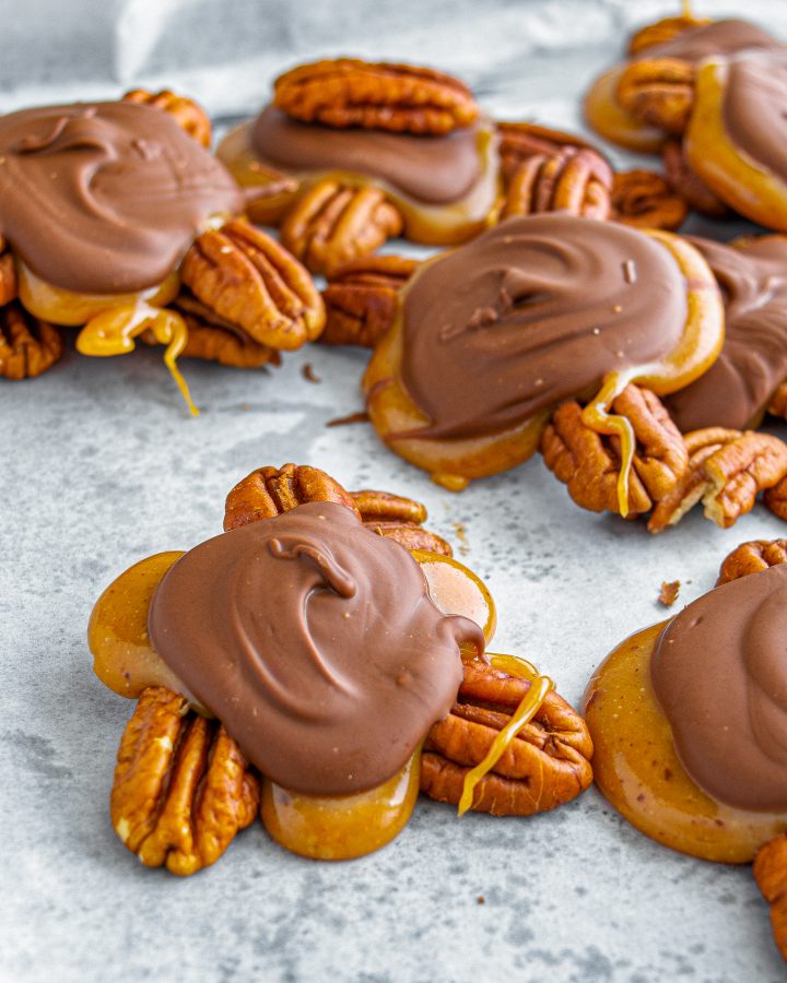 Chocolate Pecan Turtle Clusters - CheekyKitchen