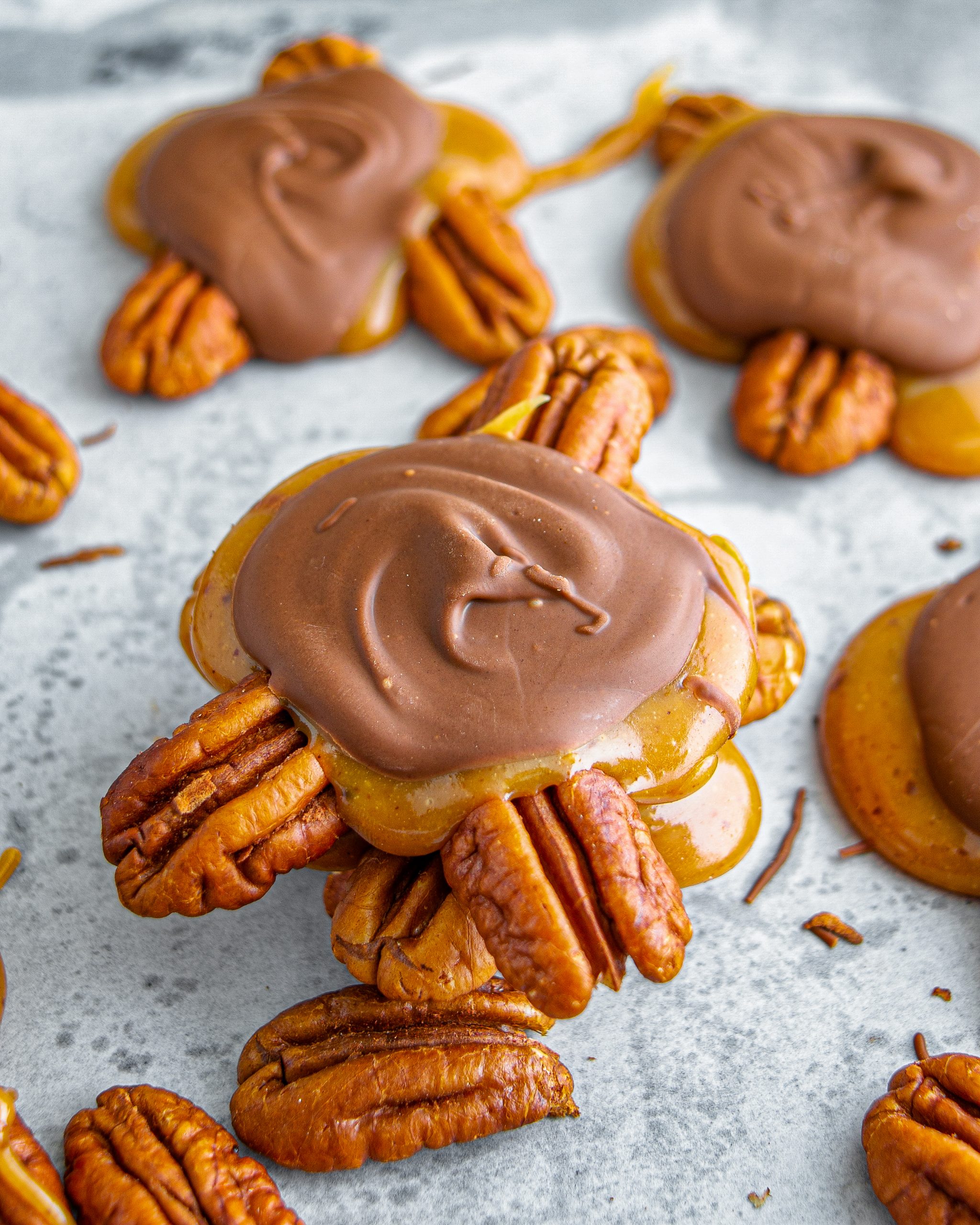 Chocolate Pecan Turtle Clusters - CheekyKitchen