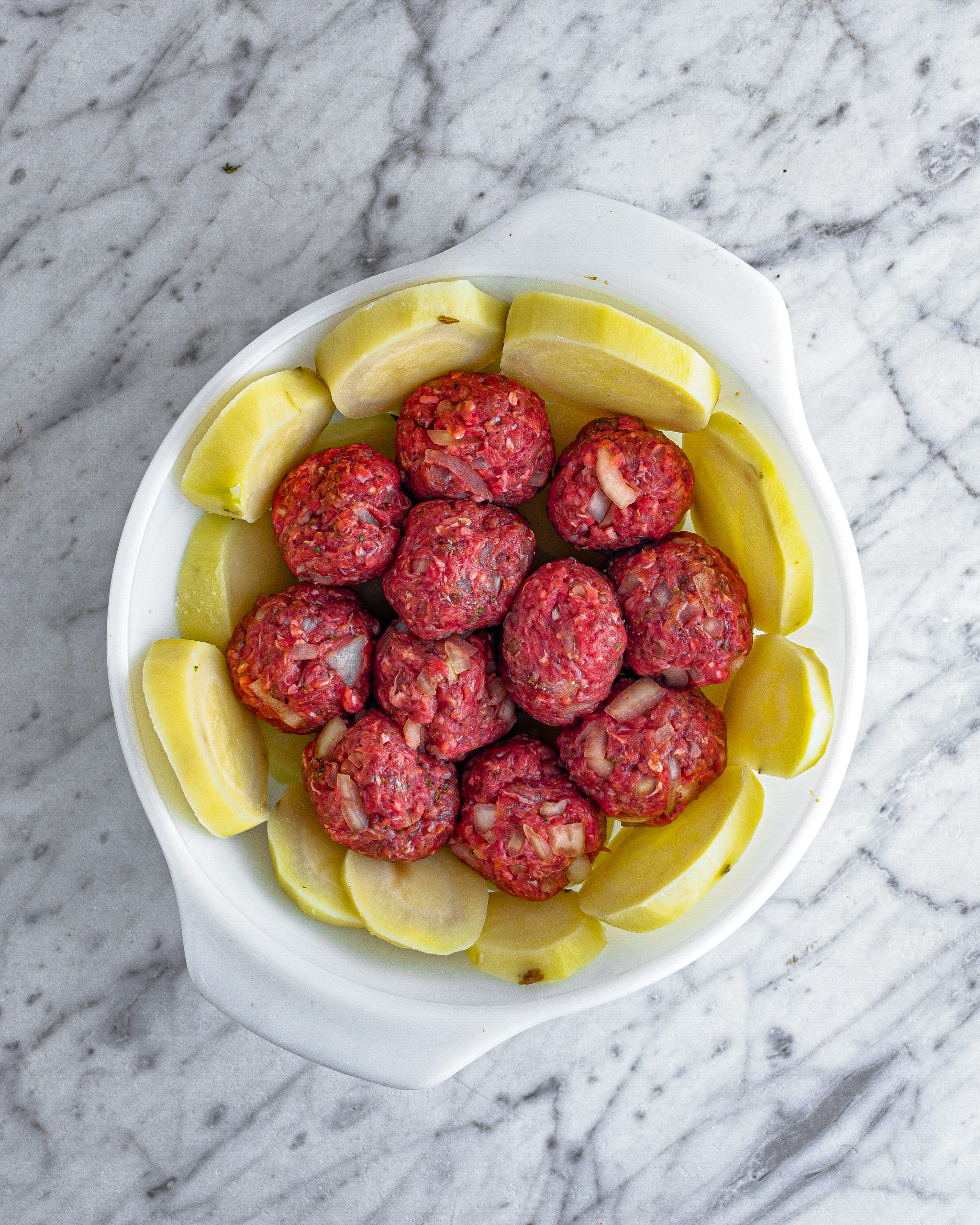 Meatballs with Potatoes and Cheese - CheekyKitchen
