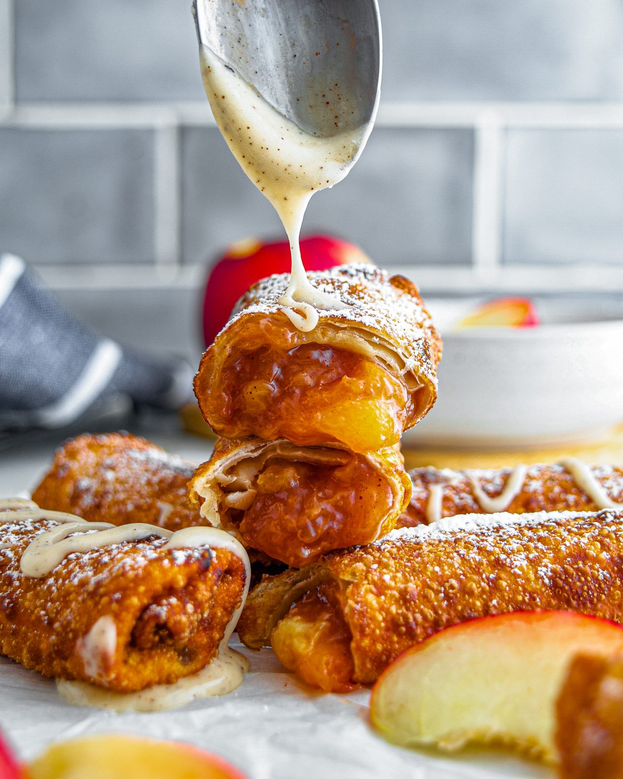 Peach Cobbler Egg Rolls - CheekyKitchen